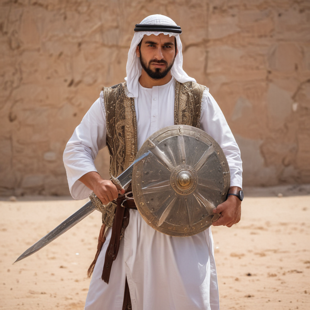 arab man with a sword and shield fighting