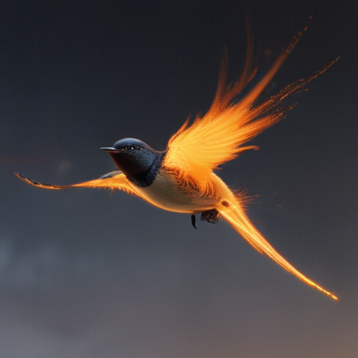 flying swallow made out of fire