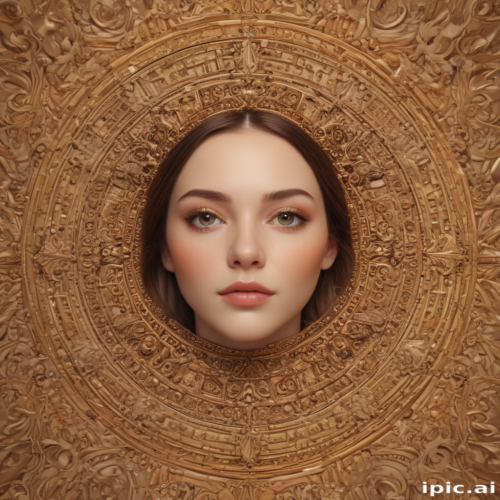 Intricate Ornate Frame Surrounding a Serene Portrait of a Young Woman
