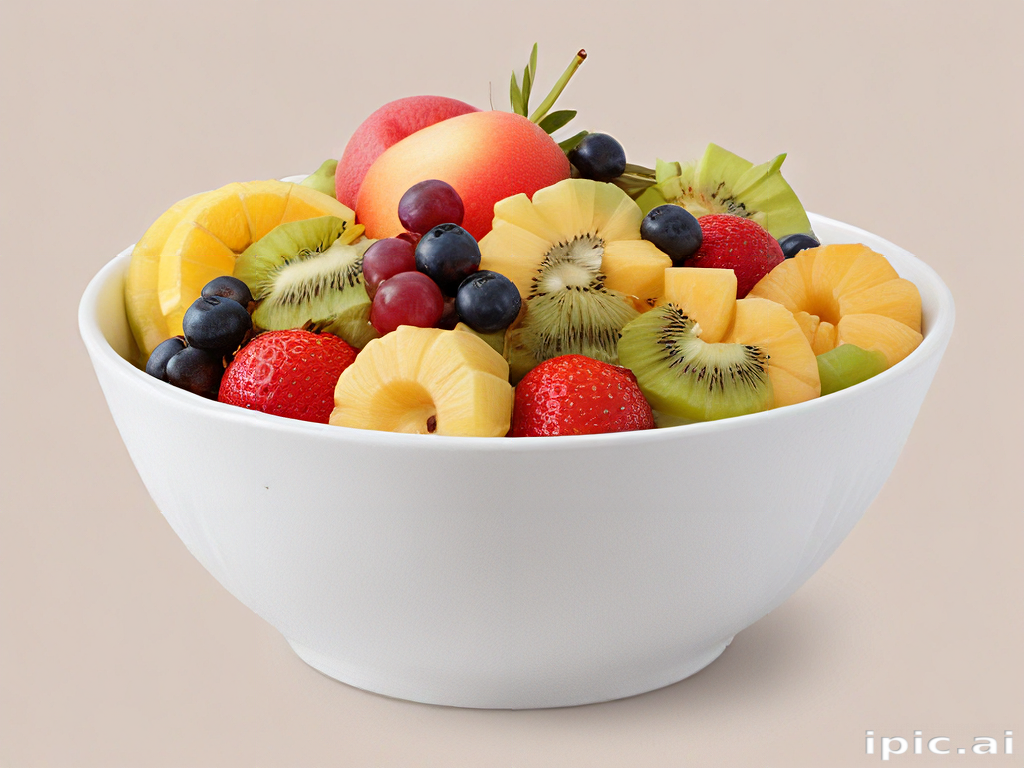 Colorful Assortment of Fresh Fruits in a White Serving Bowl