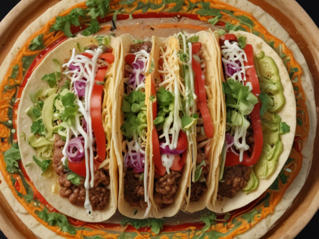 A Delicious Array of Colorful Tacos Displayed on a Vibrant Plate.