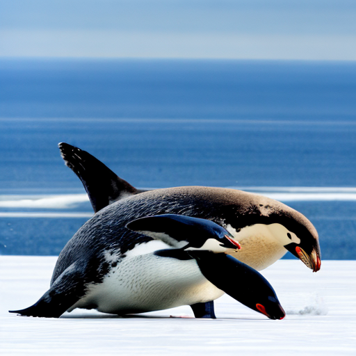 seals chasing a penguin in the arctic