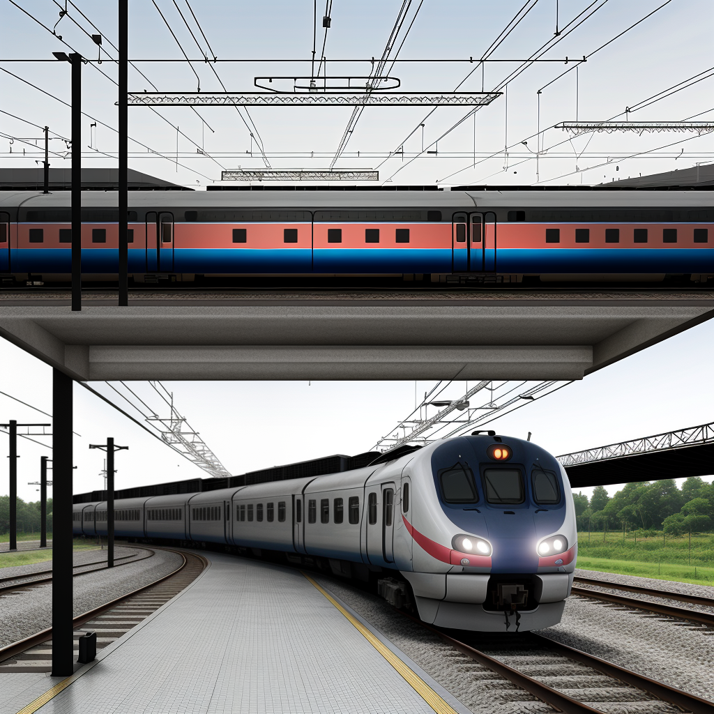 Modern Train Station with High-Speed Trains on Multiple Levels and Tracks