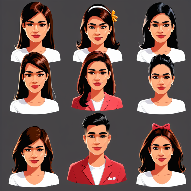 Nine Unique Cartoon Characters Showcasing Diverse Hairstyles and ...