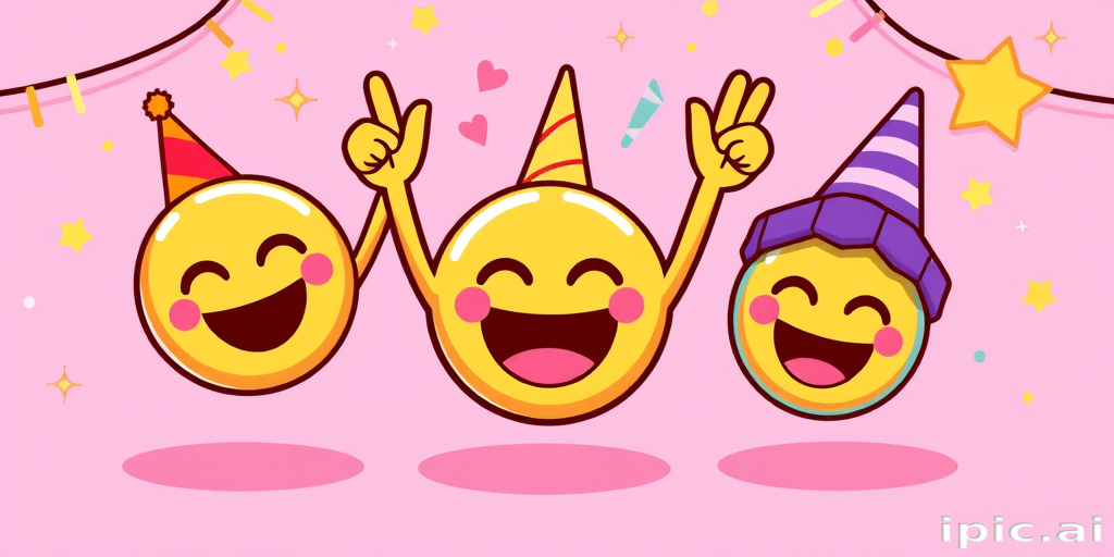 Joyful Emoji Celebration with Colorful Party Hats and Cheerful Expressions