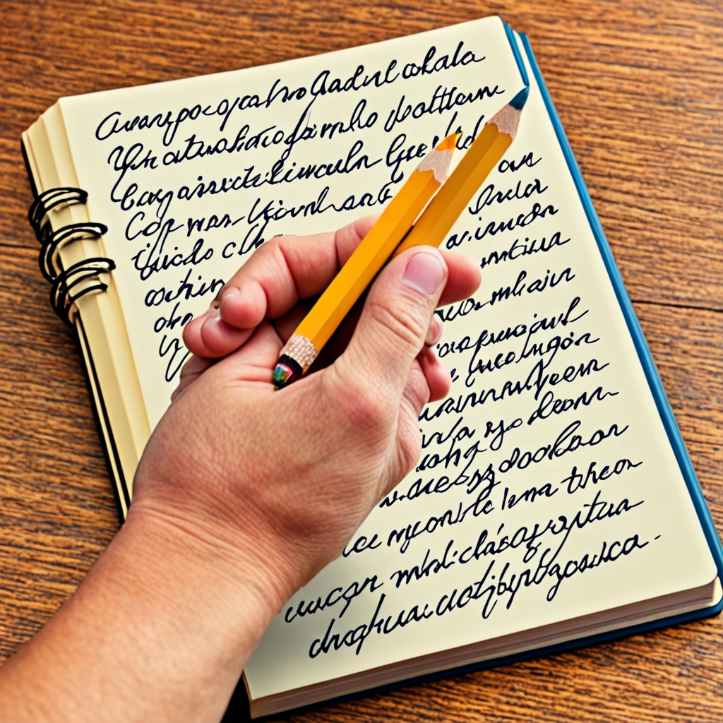 genarate hand with pencill writing createve and colourfull books and ...