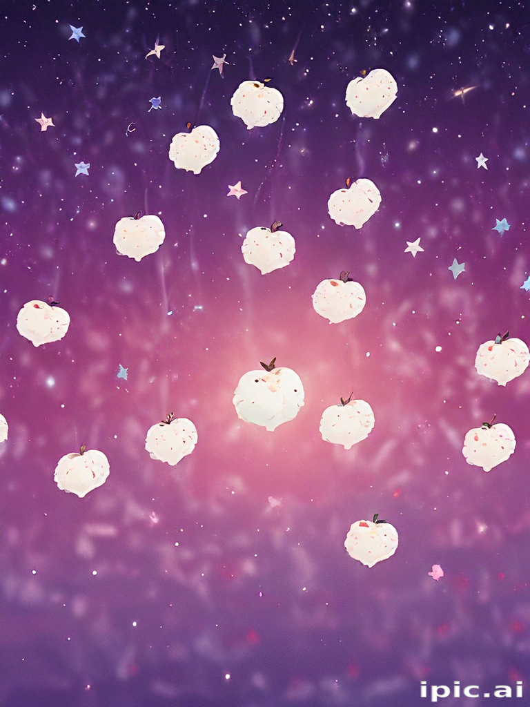 Whimsical Floating Apples Surrounded by Stars in a Dreamy Sky