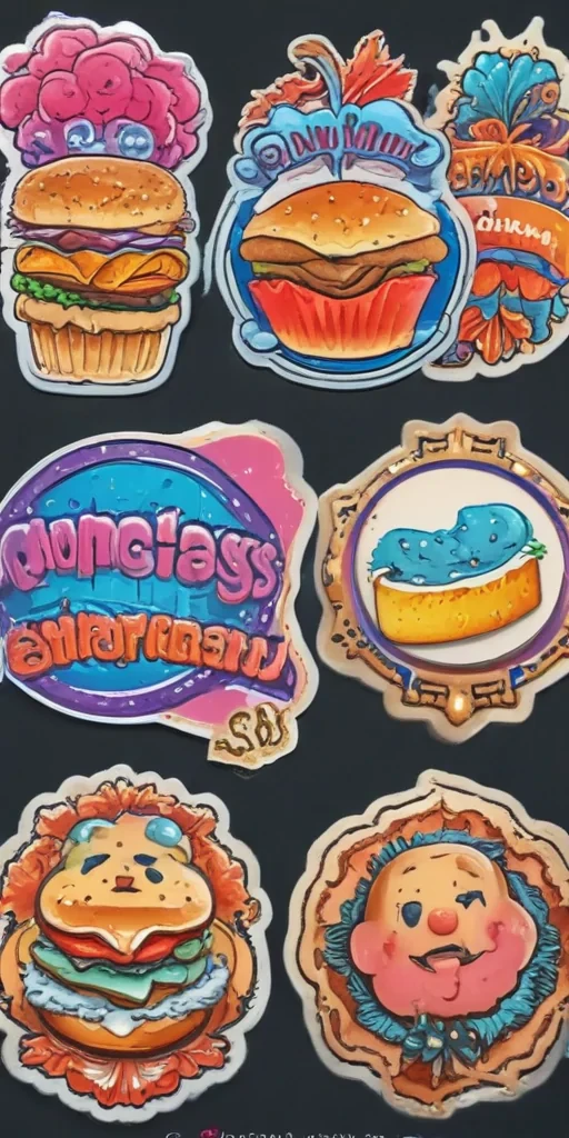 Colorful and Whimsical Food-Themed Stickers Featuring Burgers, Desserts ...