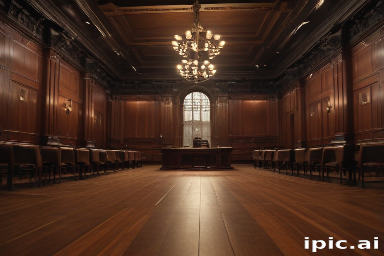 Elegant Historic Courtroom Interior with Rich Wooden Finishes and Grand ...