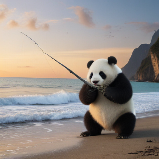 A panda fishing at sea side