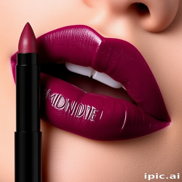 Vibrant Dark Berry Lipstick Application with Glossy Lips and Lip Pencil