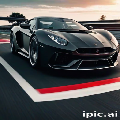 Striking Black Sports Car Racing on a Curved Track at Sunset