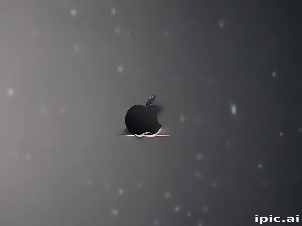 Minimalistic Apple Logo Design with Subtle Snowfall and Dark Background