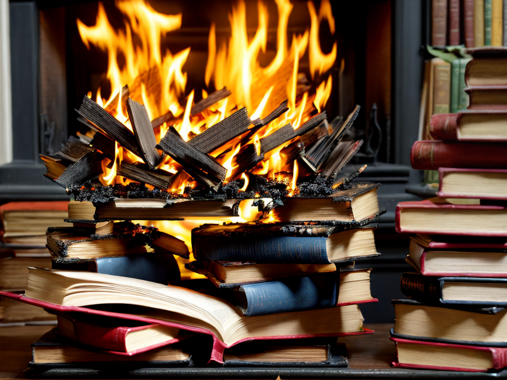 library books burning in fire