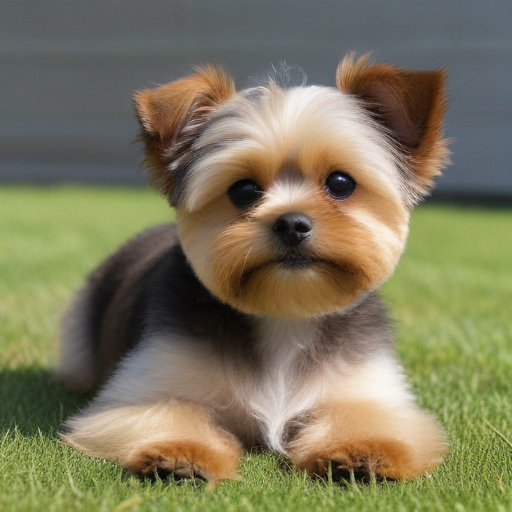 Adorable Small Dog Relaxing on Fresh Green Grass in Sunshine