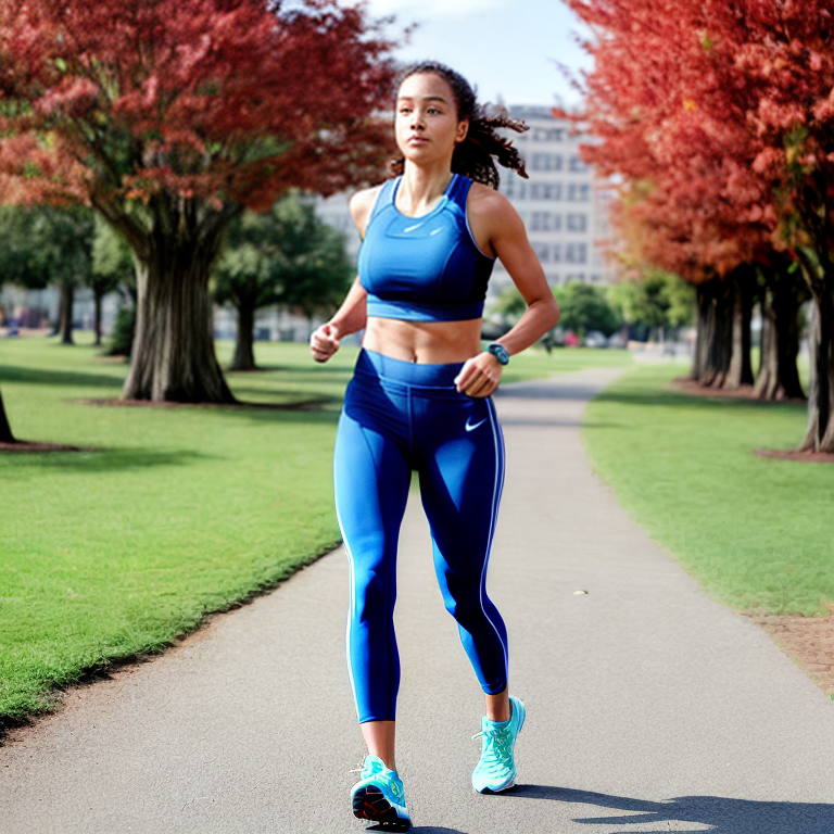 female, jogging, city background