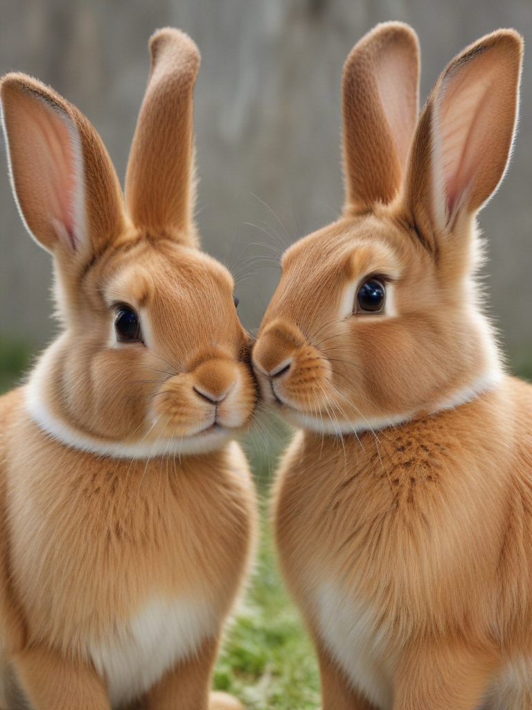 Two rabbits talking to each other