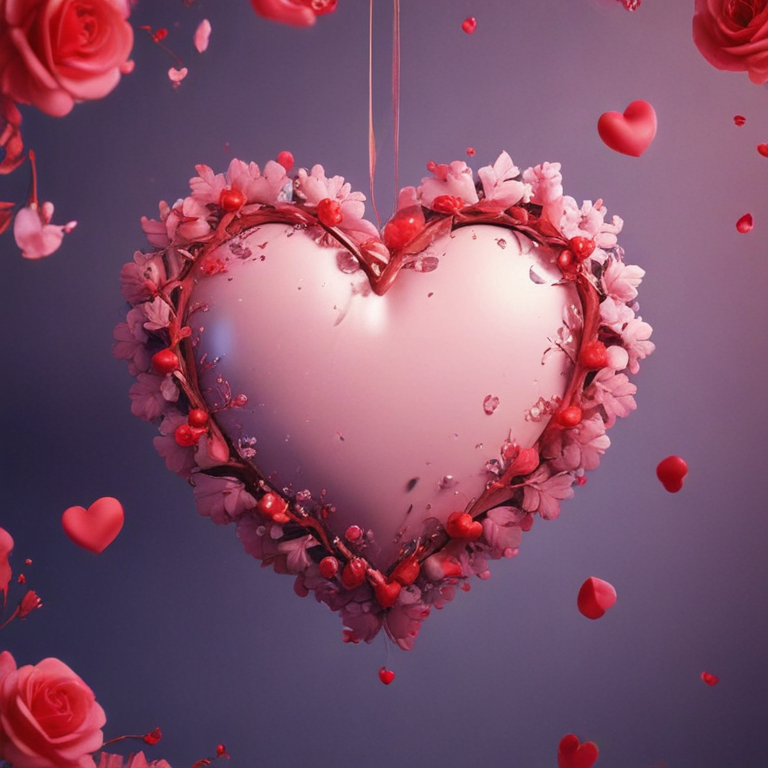 A Beautiful Heart Shaped Decoration Surrounded by Romantic Roses and Hearts