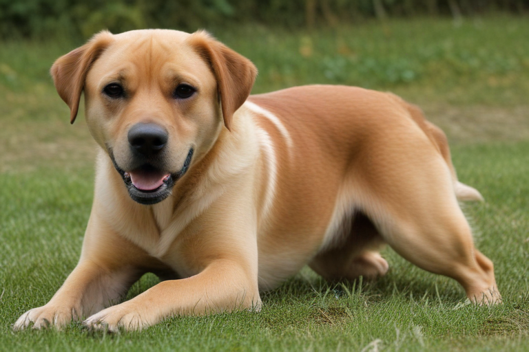 A Playful Labrador Retriever Relaxing on a Sunny Green Lawn.