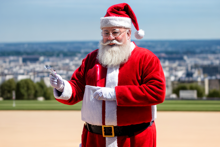 Santa in paris for Olympic games 2024 with a syringe