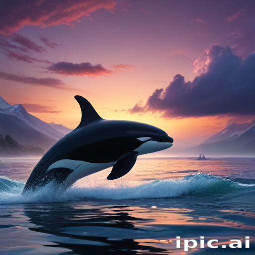 Majestic Orca Leaping Gracefully Above Vibrant Ocean Waves at Sunset