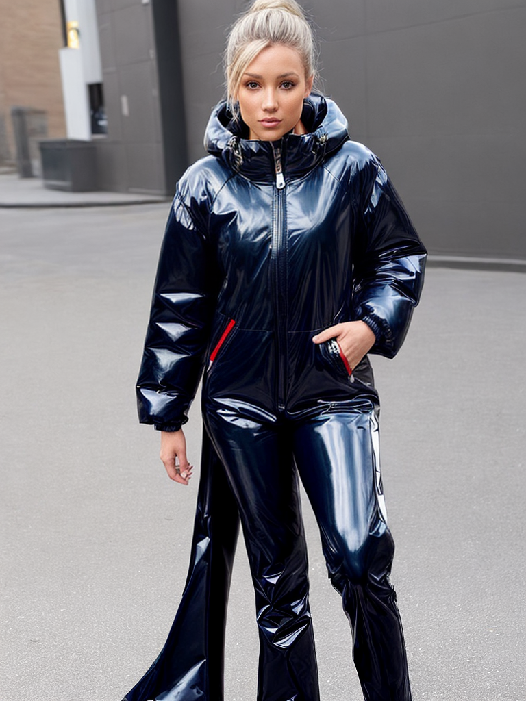Olivia in pvc puffer onesie waistband corse and boots