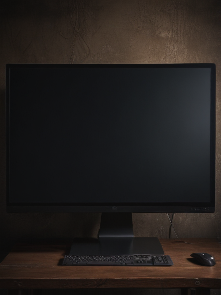 close up of Front of a blank computer screen, seeing slight background ...