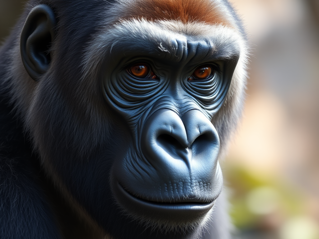 regenerate a close-up portrait of a gorilla with sharp focus on facial ...