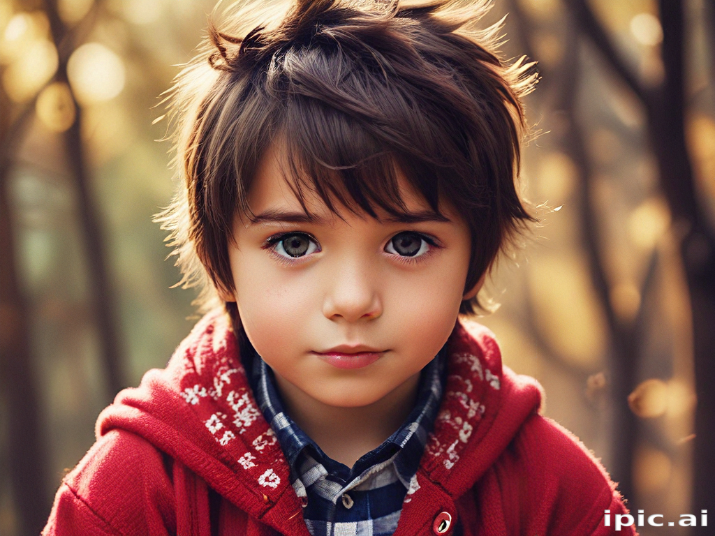 Portrait of a Young Boy with Striking Eyes in Nature's Embrace