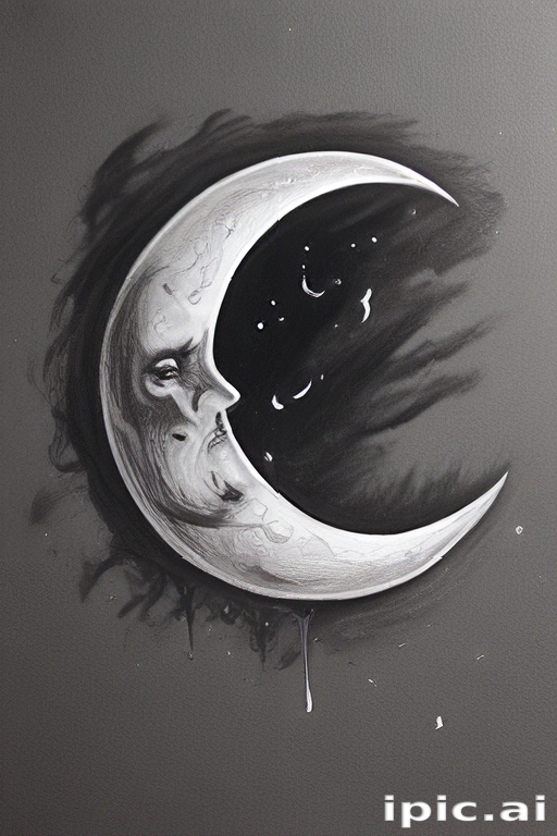 Whimsical Portrait of the Moon with a Human Face and Stars