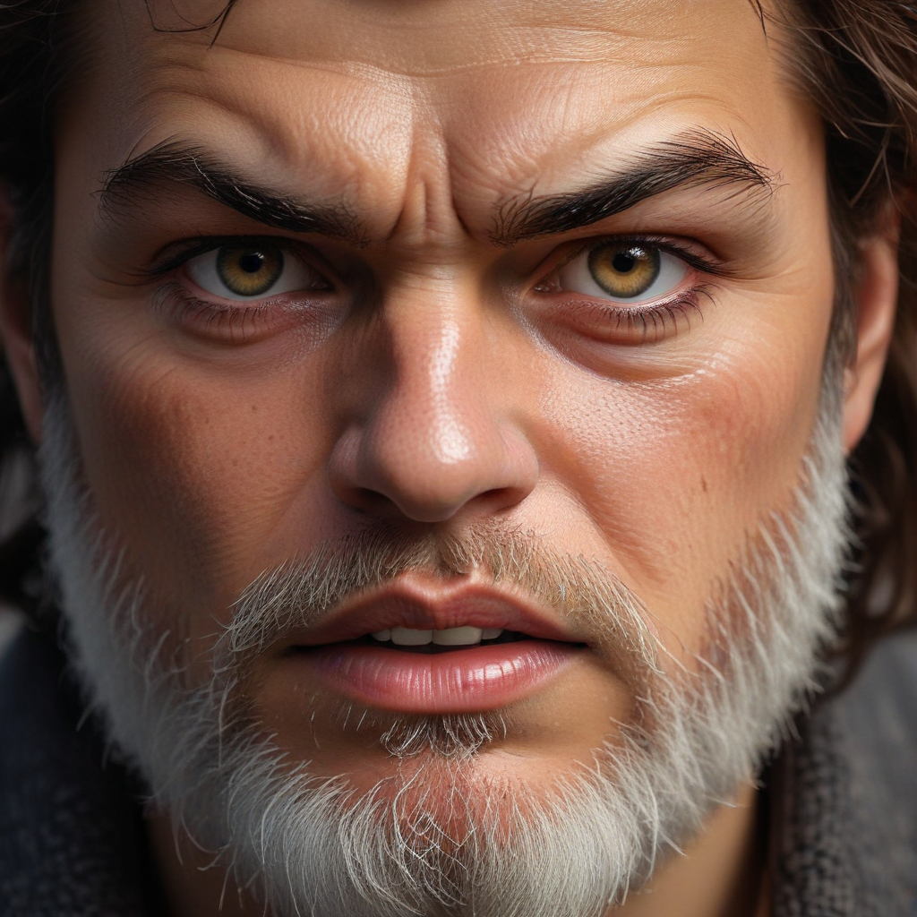 Close-up Portrait of a Weathered Man with Intense Eyes and Beard