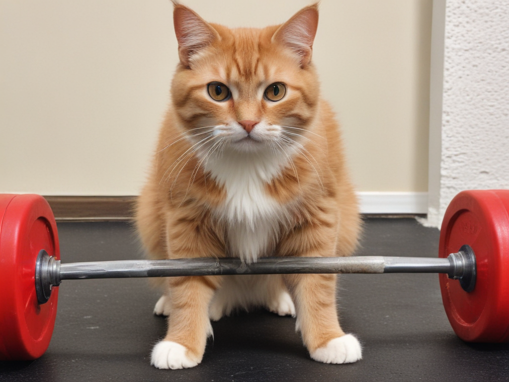 cat with muscles deadlifting