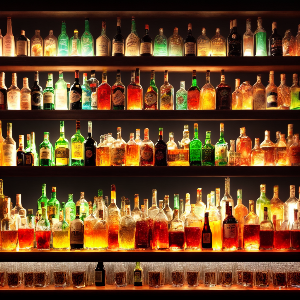 Wall of bar. Horizontal Image. Different sections with different ...