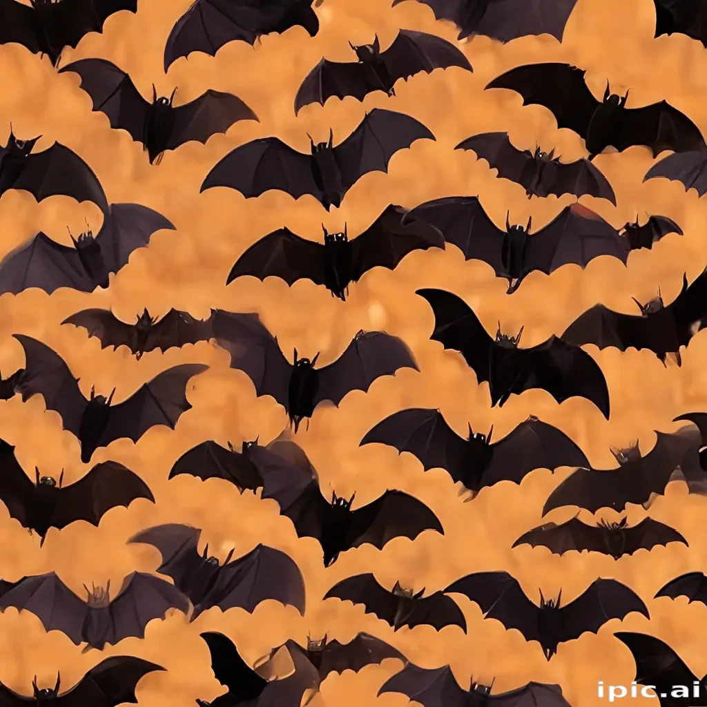 A Majestic Swarm of Bats Flying Against a Vibrant Orange Sky.