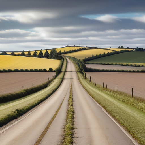 Wide Open Road Stretching Through Lush Green and Golden Fields