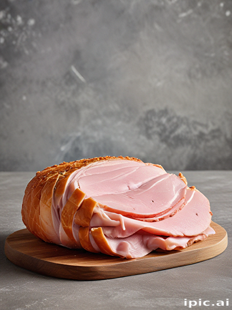 A Deliciously Sliced Honey-Glazed Ham on a Wooden Cutting Board.