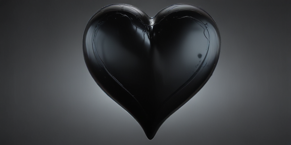 Shiny Black Heart Sculpture Illuminated Against a Dark Background
