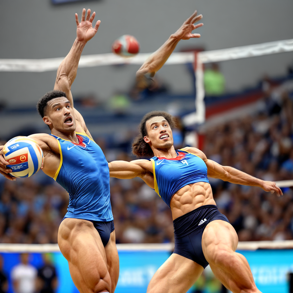 bodybuilder playing volleybal