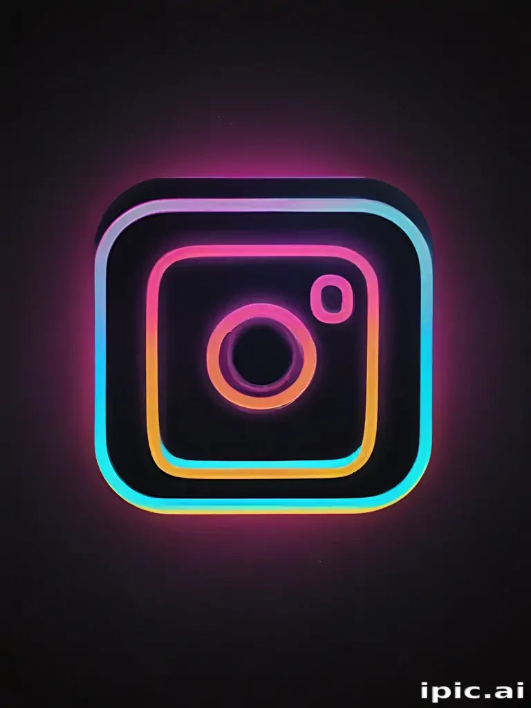 Colorful and Vibrant Neon Instagram Logo Against a Dark Background
