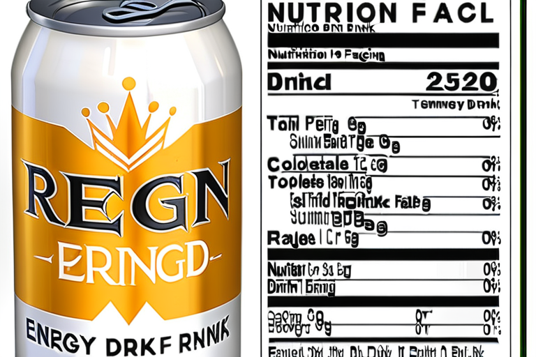 Can of Energy Drink with Nutrition Facts Label and Brand Design