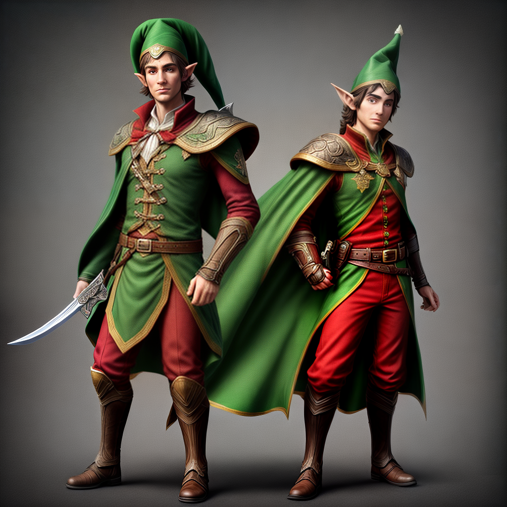 a good-looking elf bard with a short sword on his side. digital art