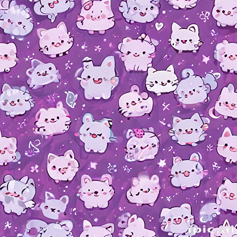 Adorable Collection of Cute Cats and Kittens on a Purple Background