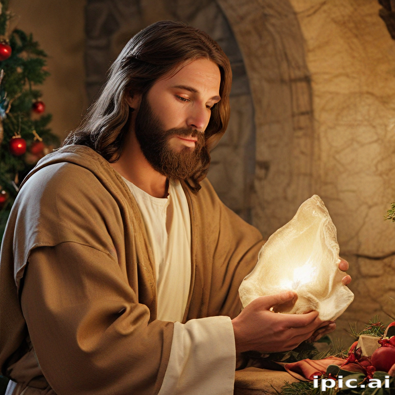 Jesus Holding a Sacred Item with a Warm Glow of Hope