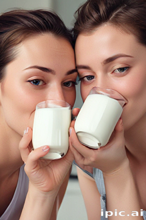 Two Friends Enjoying Fresh Milk Together in a Bright Kitchen