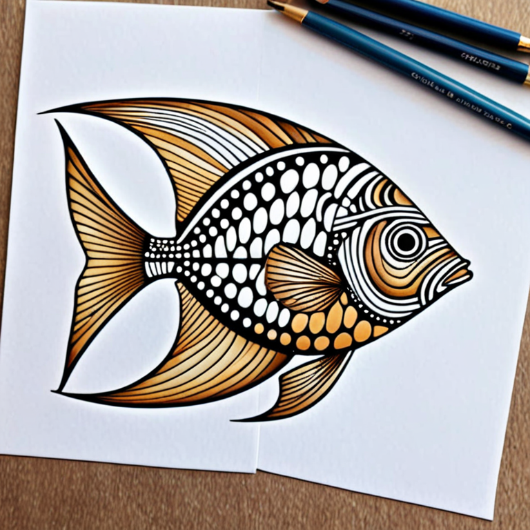 wrapper fish, zentangle ornaments, geometry, head contour, light brown ...