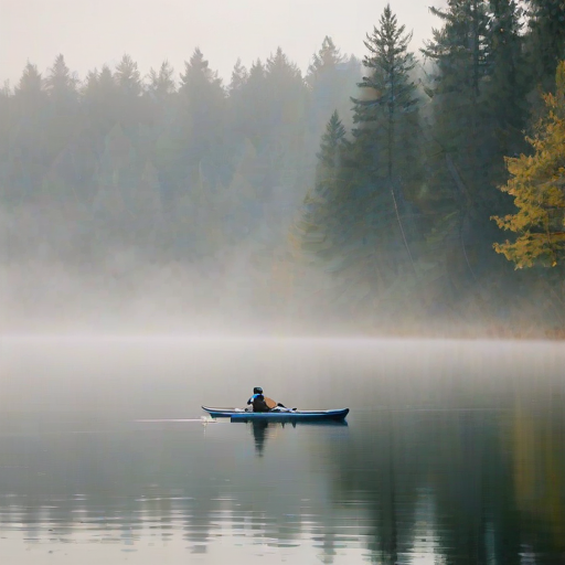 Serene Morning Kayaking Adventure Amidst Misty Forest Reflections on Water