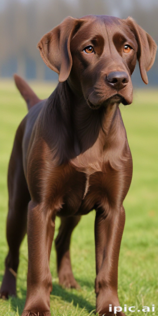 A Playful Chocolate Labrador Standing Proudly in a Sunlit Field.