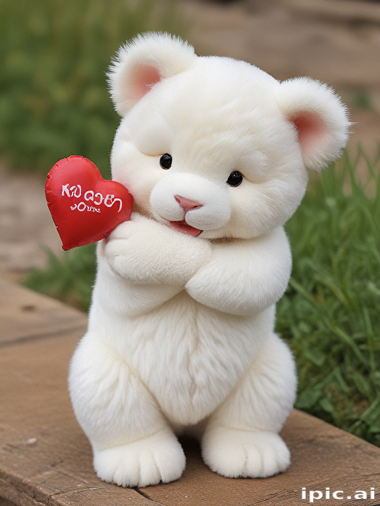 Adorable Plush White Bear Holding a Heartfelt Love Message in Its Paws