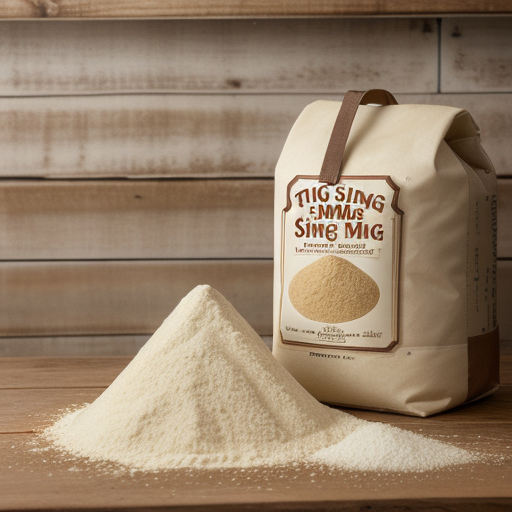 A Bag of Fine Flour Piled Up on a Wooden Surface