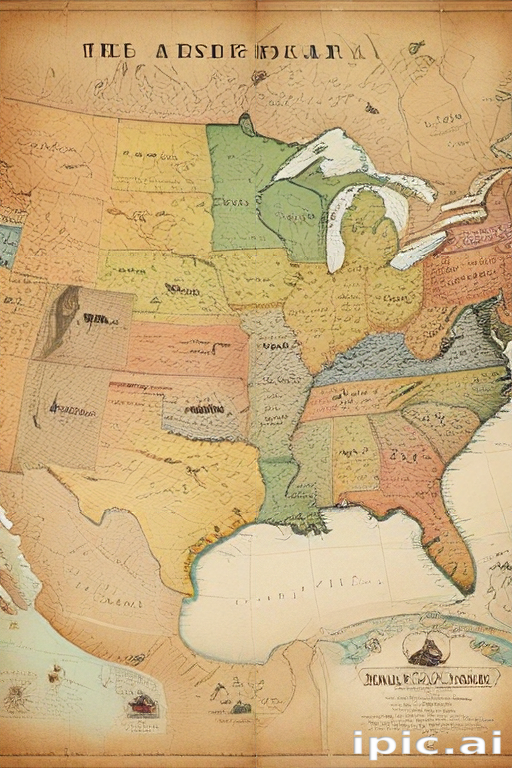 Colorful Vintage Map of the Southern United States with Historical Details